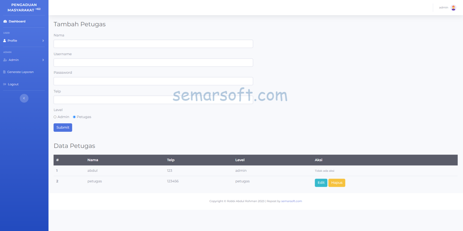 Download Aplikasi Pengaduan Masyarakat Web (Codeigniter)
